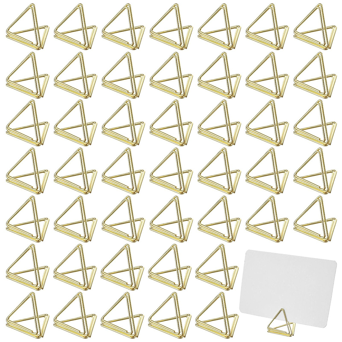 100 PCS Card Holders, Triangular Table Card Holders, Table Top Thick and Sturdy Photo Holders, Mini Business Card Holders, Place Cards for Party, Anniversary, Banquet, Holiday Decoration (Gold)