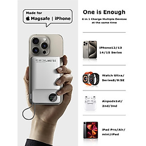 LISEN Portable Charger iPhone Power Bank for Magsafe Battery Pack, 10000mah Power Bank Fast Charging 22.5W Built-in Cable for Magsafe Portable Charger Fits iPhone 15 Pro Max Plus 14 13 12 Apple Watch