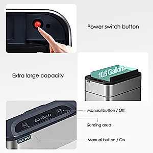 Kitchen Trash Can - ELPHECO - 40 Liter / 10.6 Gallon Automatic Trash Can with Butterfly Lid, Brushed Stainless Steel Finish, Motion Sensor Garbage Can for Kitchen, Office, Living Room, Outside, 6 AAA Batteries (Excluded)