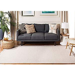 SAFAVIEH Montauk Collection Area Rug - 6' x 9', Ivory & Grey, Handmade Flat Weave Boho Farmhouse Cotton Tassel Fringe, Ideal for High Traffic Areas in Living Room, Bedroom (MTK340A)
