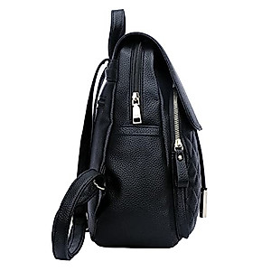 KKXIU Quilted Trendy Leather Backpack Purse for Women Teen Girls Ladies Shoulder Travel Daypacks Bags (Black)