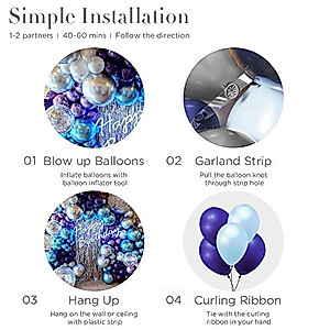 Metallic Blue Balloons Sliver Confetti Balloons Purple Balloons 132Pcs-Metallic Balloon Garland Arch Kit for Baby Shower,Christmas,Birthday,Wedding,Engagement,Graduation,Picnic and Party Decorations.