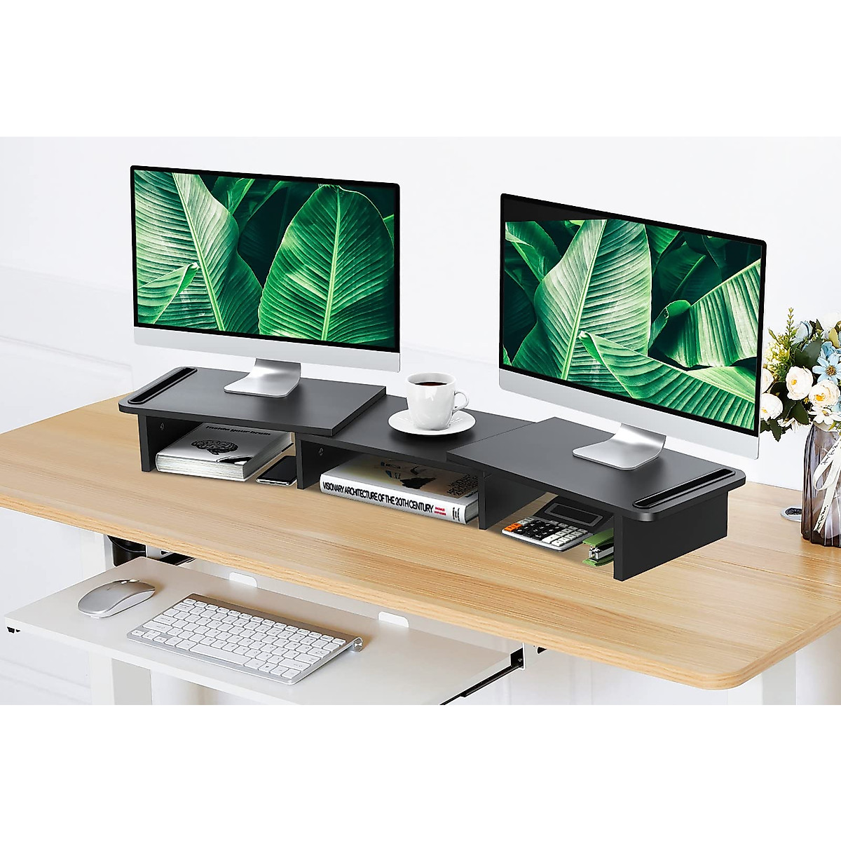 Zimilar Dual Monitor Stand Riser, Monitor Stand with Adjustable Length and Angle Monitor Stand Riser, 2 Tiers Laptop Computer Monitor Riser for PC Screen