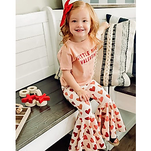 FYBITBO Toddler Baby Girl Valentines Day Outfit Little Miss Short Sleeve Tee Shirt Top Heart Bell Pants Spring Clothes (Heart print pink,6-12 Months)