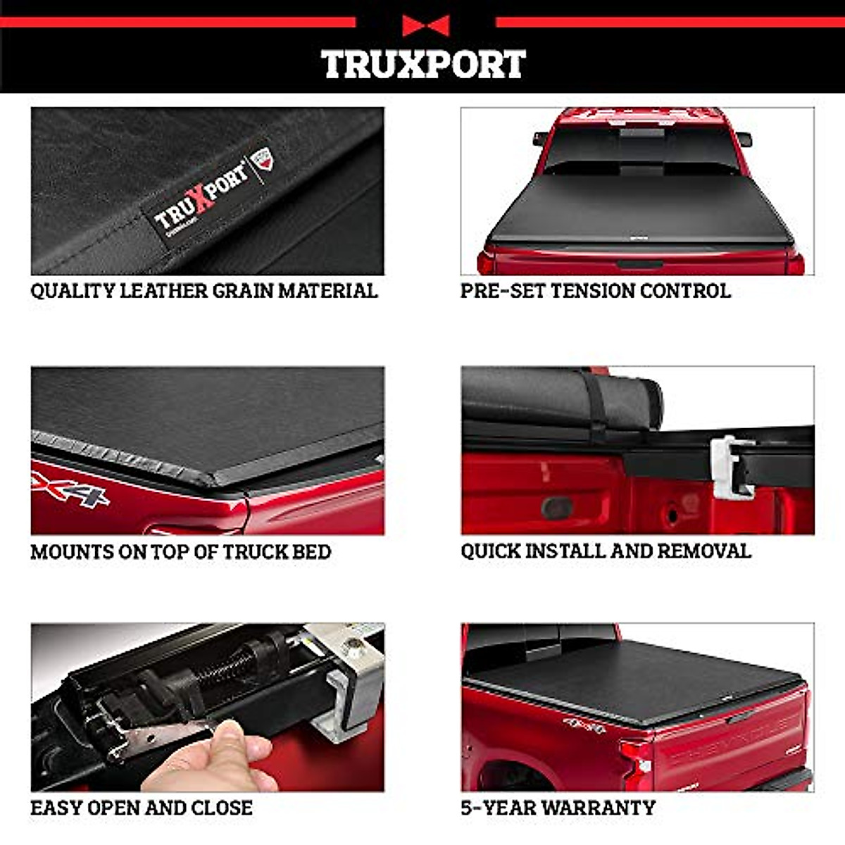 TruXedo TruXport Soft Roll Up Truck Bed Tonneau Cover | 243101 | Fits 1994 - 2004 Chevy/GMC S10/Sonoma 6' 1" Bed (73.1") , Black