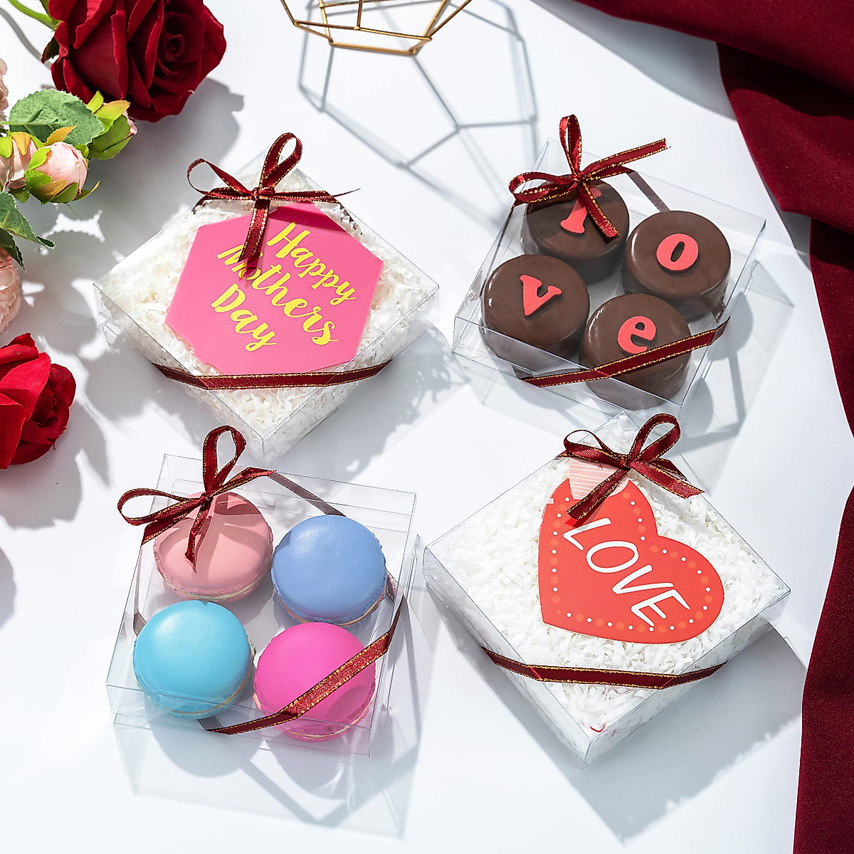 JCXPACK 50PCS Clear Individul Pyo Cookies Boxes 4 3/8" x 4 3/8" x 1 1/5" Small Gift Boxes Mini Dount Boxes Pie Boxes