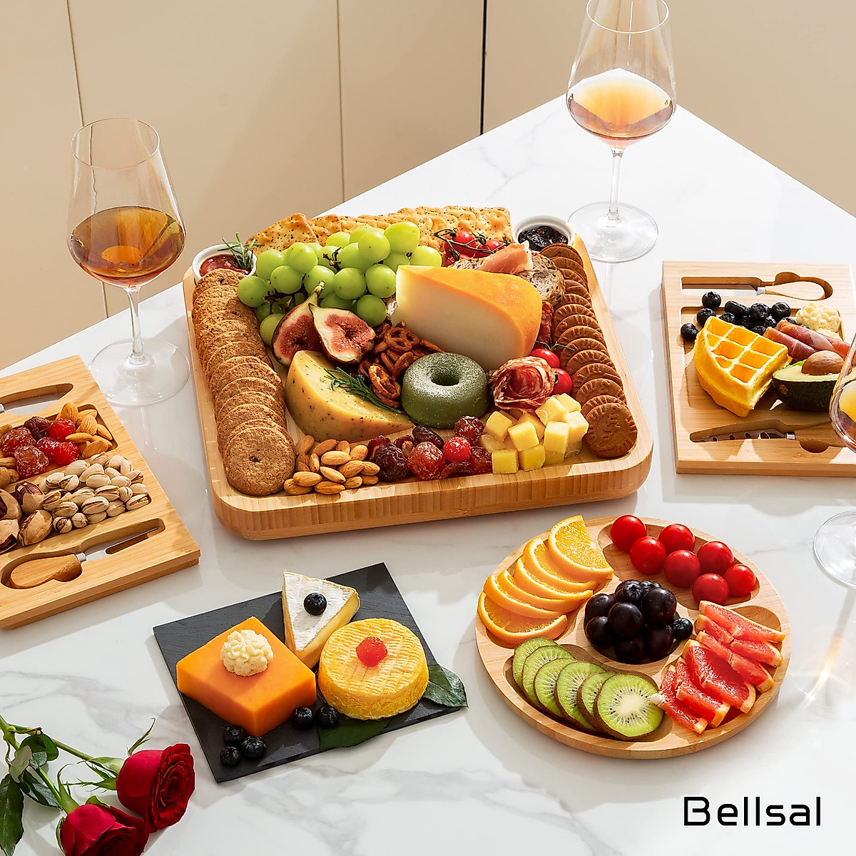 Bellsal Extra Large Charcuterie Board Set with 2 Drawers, Bamboo Cheese Board and Knife Set, House Warming Gifts New Home, Anniversary & Wedding Gifts for Couple, Housewarming Gift New House