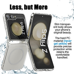 GALAPPLE Magnetic for Samsung Galaxy Z Flip 5 Clear Case with Hinge Protection [Compatible with Magsafe Chager] Buttons Touchable, Slim Hard Material Phone Cover for Z Flip 5 5G/Resist Yellow