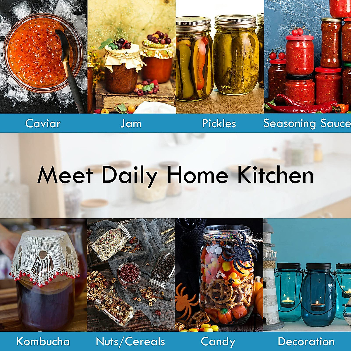 YEBODA 16 oz Wide Mouth Mason Jars 12 Pack Glass Canning Jars with Airtight Lids and Bands for Preserving, Jam, Honey, Jelly, Wedding Favors, Sauces, DIY Spice Jars, Salad, Yogurt