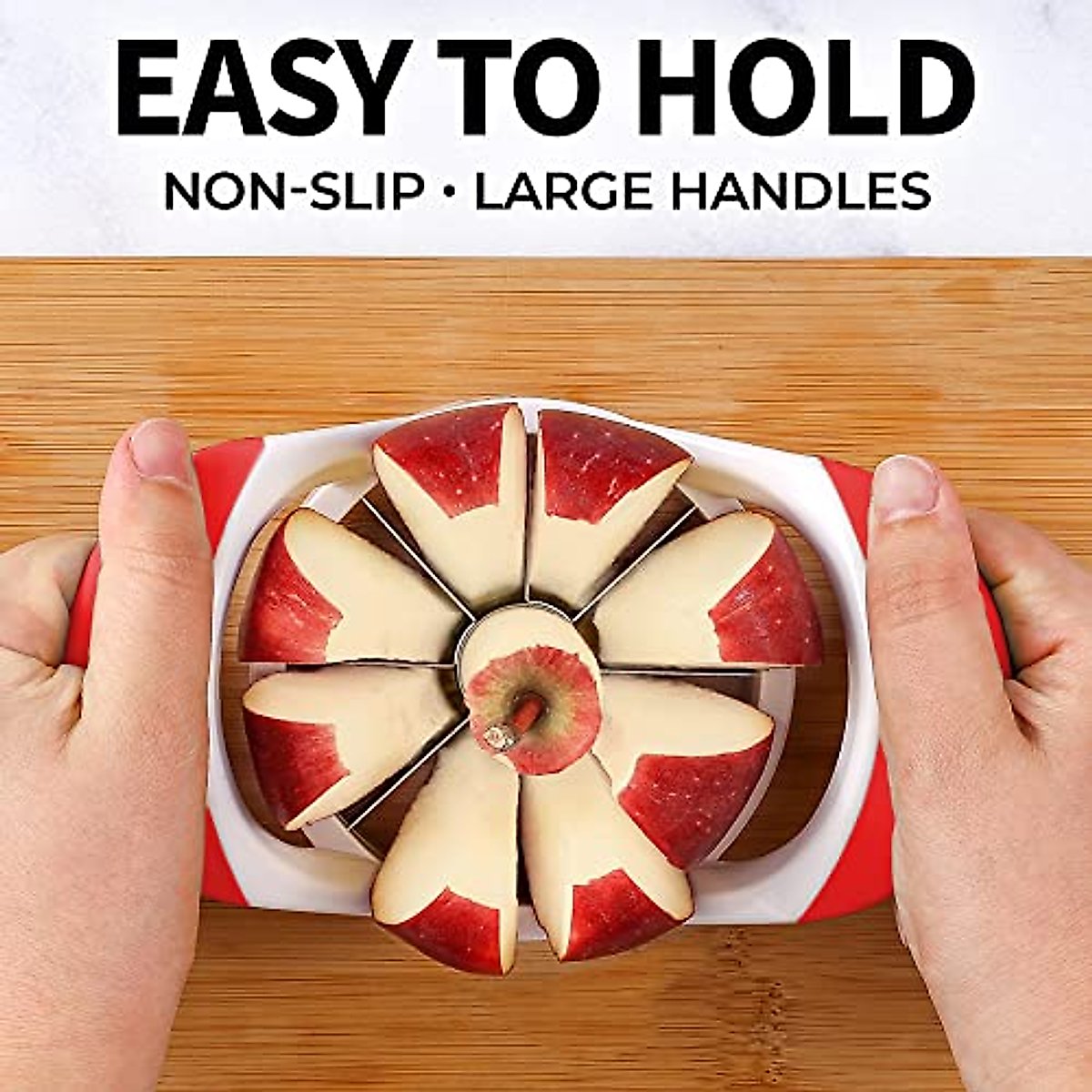 Zulay 8 Blade Apple Slicer and Corer - Easy Grip Apple Cutter With Stainless Steel Blades - Fast Usage Apple Corer And Slicer Tool That Saves Time & Effort (Cherry Red & White)