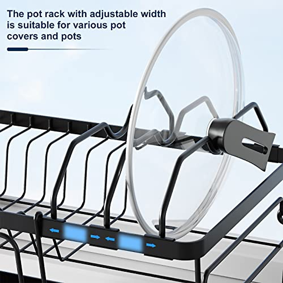 Aonee Dish Drying Rack, 2 Tier Dish Rack with Water Locking Function Drainboard, Pot Rack, Cutlery Holder, Cutting-Board Holder and Cup Holder, Rust-Proof Metal Large Dish Racks