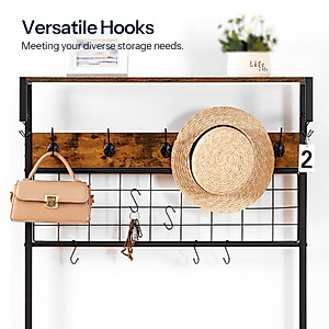 HOOBRO Hall Tree with Bench, 31.5" Coat Rack with Shoe Storage, 2 Fabric Drawers, Entryway Bench with Coat Rack, Coat and Shoe Rack for Entryway, 9 S-Shaped Hooks, Rustic Brown and Black BF08MT01