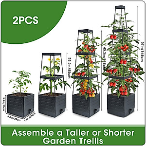 MQFORU 2 Packs Tomato Planter with Trellis, 57" Raised Garden Bed Planters Box for Climbing Vegetables Plant, Self Watering Tomato Cages for Garden Pots for Patio Greenhouse Indoor Outdoor（2PCS）