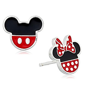 Disney Sterling Silver Mickey and Minnie Mouse Enamel Stud Earrings