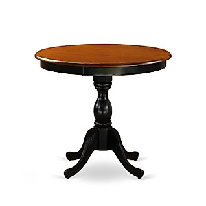 East West Furniture AMNI5-BCH-LC Antique 5 Piece Set for 4 Includes a Round Kitchen Table with Pedestal and 4 Faux Leather Dining Room Chairs, 36x36 Inch