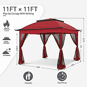 Cool Spot 11x11 Pop-Up Instant Gazebo Tent with Mosquito Netting Outdoor Canopy Shelter with 121 Square Feet of Shade by COOS BAY (Red)
