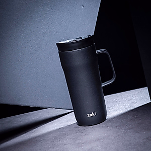 Zak Designs Harmony Tumbler for Travel or At Home, 20oz Recycled Stainless Steel is Splash-Proof and Vacuum Insulated with Slide Lid and Handle (Ebony Black)