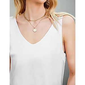 Ekouaer Womens Tank Tops V Neck Silk Satin Casual Cami Sleeveless Camisole Blouses Summer Loose Tank Shirt