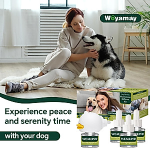 Woyamay Dog Calming Diffuser Kit - Dog Pheromones for Anxiety Relief-5-in-1 Kit with 1 Diffuser+4 Refill Vials (48ml) - Up to 120 Days of Stress Reduction, Reduces Separation Anxiety and Aggression