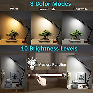 5X Magnifying Glass with Light, Lighted Magnifying Glass Magnifying Lamp 3 Color Modes Stepless Dimmable 8-Diopter Real Glass Lens Magnifier with Light Desk Lamp Clamp Swivel Arm for Crafts Workbench