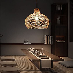 LATAFA Rattan Cage Chandelier Handmade Lamp Shade Light Fixture Ceiling Wicker Woven Pendant Light Adjustable Height Indoor Rattan Woven Hanging Lamp for Dining Room Bedroom Kitchen Island