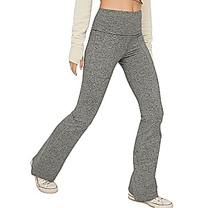 Aurgelmir Womens Flare Yoga Pants High Waisted Foldover Workout Leggings with Pockets Tummy Control Bell Bottom Pants Grey