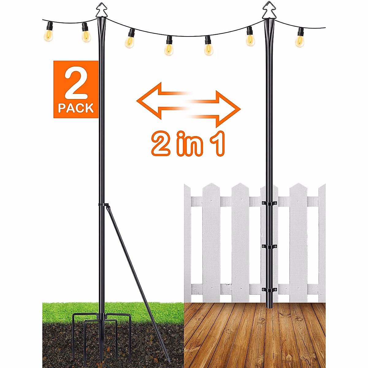 LOPANNY String Light Poles, Sturdy Outdoor Light Pole for Hanging String Lights, Deck Lighting Stand for Party