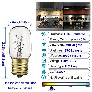 40 Watt Appliance Light Bulb,High Temp Resistance Microwave Oven Bulb, E17 Indicator Intermediate Base T8 Tubular Incandescent Light Bulbs,Dimmable (Pack of 8)