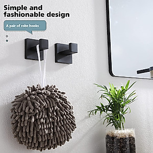 KOKOSIRI Bath Towel Hook Wall Mount Square Robe Hook Coat Hook, Bathroom Kitchen Garage Heavy Duty Wall Mounted, SUS 304 Stainless Steel, Matte Black, B1010BK-P2