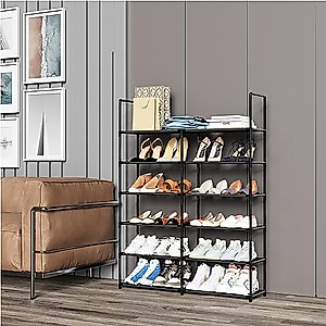 starogegc 6 Tiers Plastic Shoe Rack for Closet, Shoe Storage Organizer for 24-28 Pairs of Shoes, Shoe Shelf for Entryway Bedroom, 45.3x8.5x31 Inches (Black)
