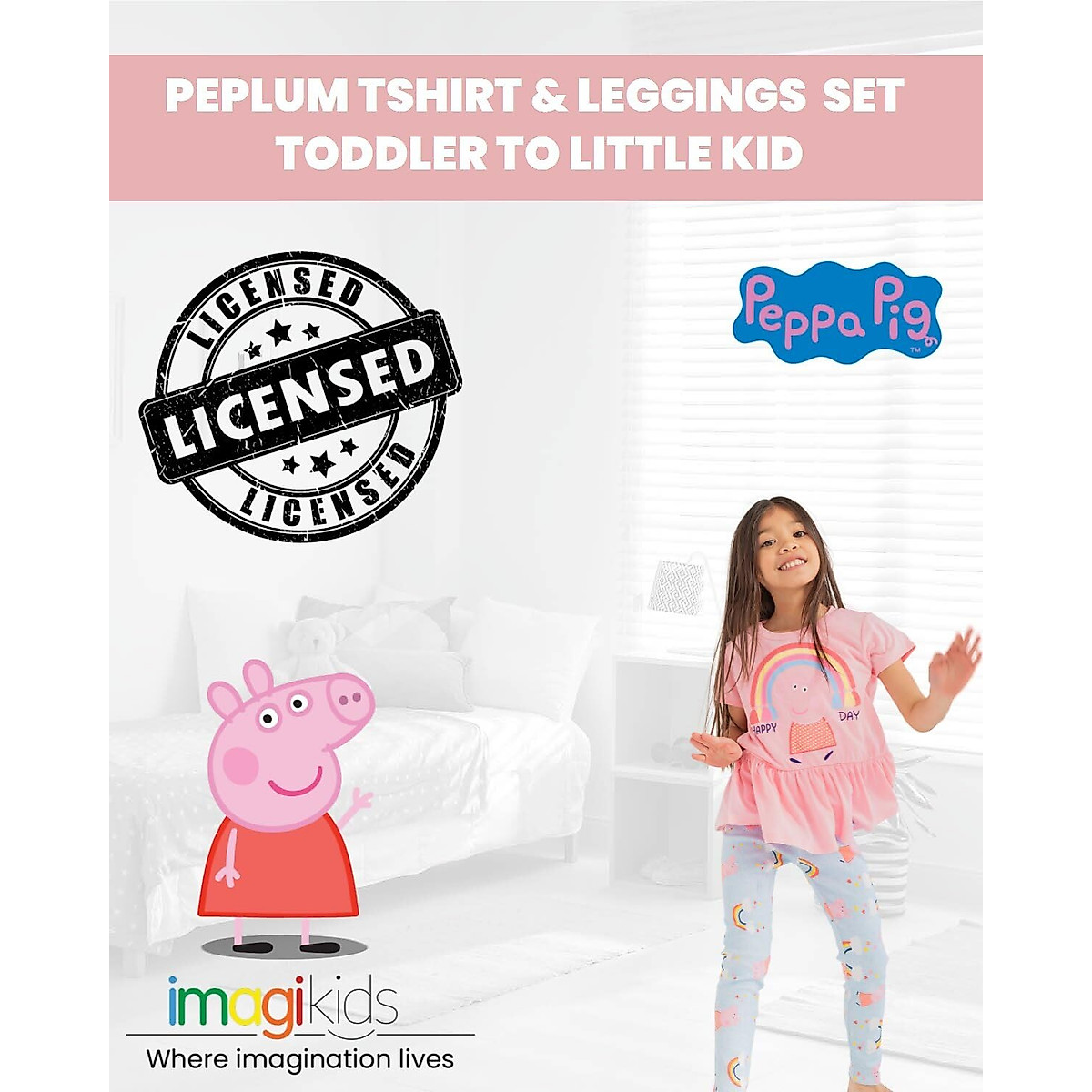 Peppa Pig Toddler Girls T-Shirt and Leggings Outfit Set Pink/Blue 4T