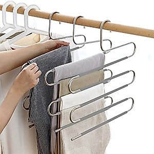 5 Pack S-Shape Stainless Steel Trousers Pants Hangers 5 Layers Closet Hanger Space Save Storage Organizer for Scarf Tie Clothes Towel Hanging