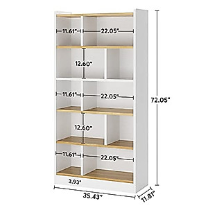 Tribesigns 6 Shelf Bookcase, 72 Inch Tall Wood Bookshelf Modern Bookshelves, Floor Standing Display Shelves Cube Storage Organizer for Living Room, Bedroom, Home Office, White&Brown