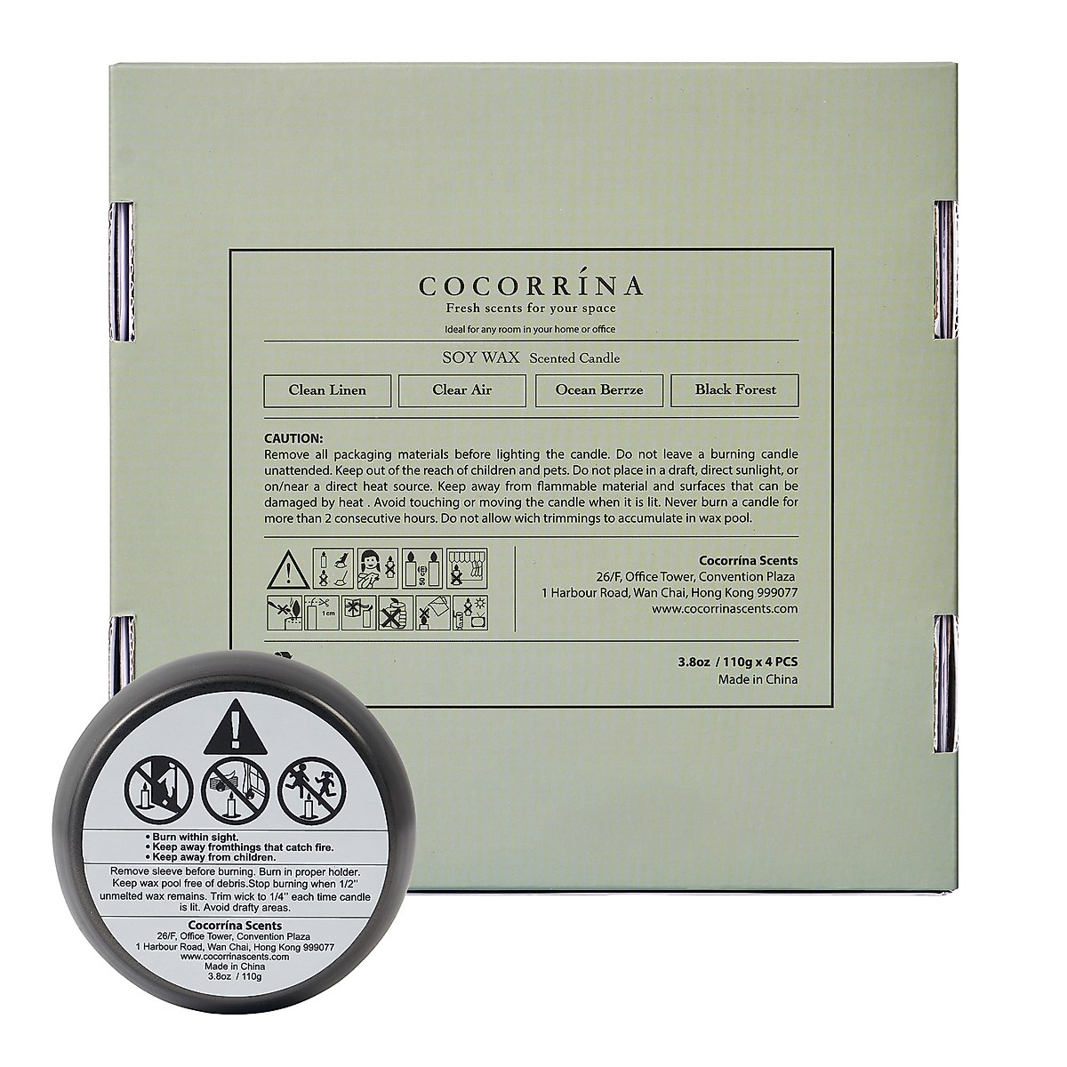 COCORRÍNA Scented Candle Set - 4 Pack/ 3.8 Oz Clear Air/Clean Linen/Ocean Breeze/Black Forest - Christmas Gifts Set Aromatherapy Candles Gifts for Men Women