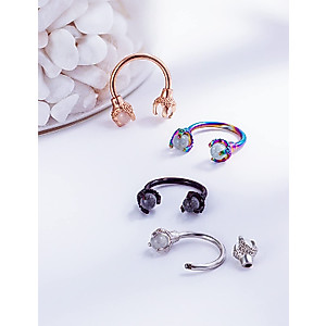 Ftovosyo 4Pcs Glow in the Dark Dragon Claws Circular Horseshoe Barbell Surgical Steel Nose Septum Rings Hoop Daith Earring Helix Vertical Lip Piercing Jewelry for Women Men