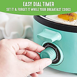 GreenLife 3-in-1 Breakfast Maker Station, Healthy Ceramic Nonstick Dual Griddles for Eggs Meat and Pancakes, 2 Slice Toast Drawer, Easy-to-use Timer, Turquoise