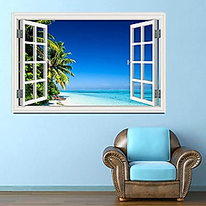 Wall Art 3D Window View Waterfall Abstract Canvas Wall Pictures Framed Scandinavian Wall Art Frames Gallery 50x40cm/20x16in With Frame