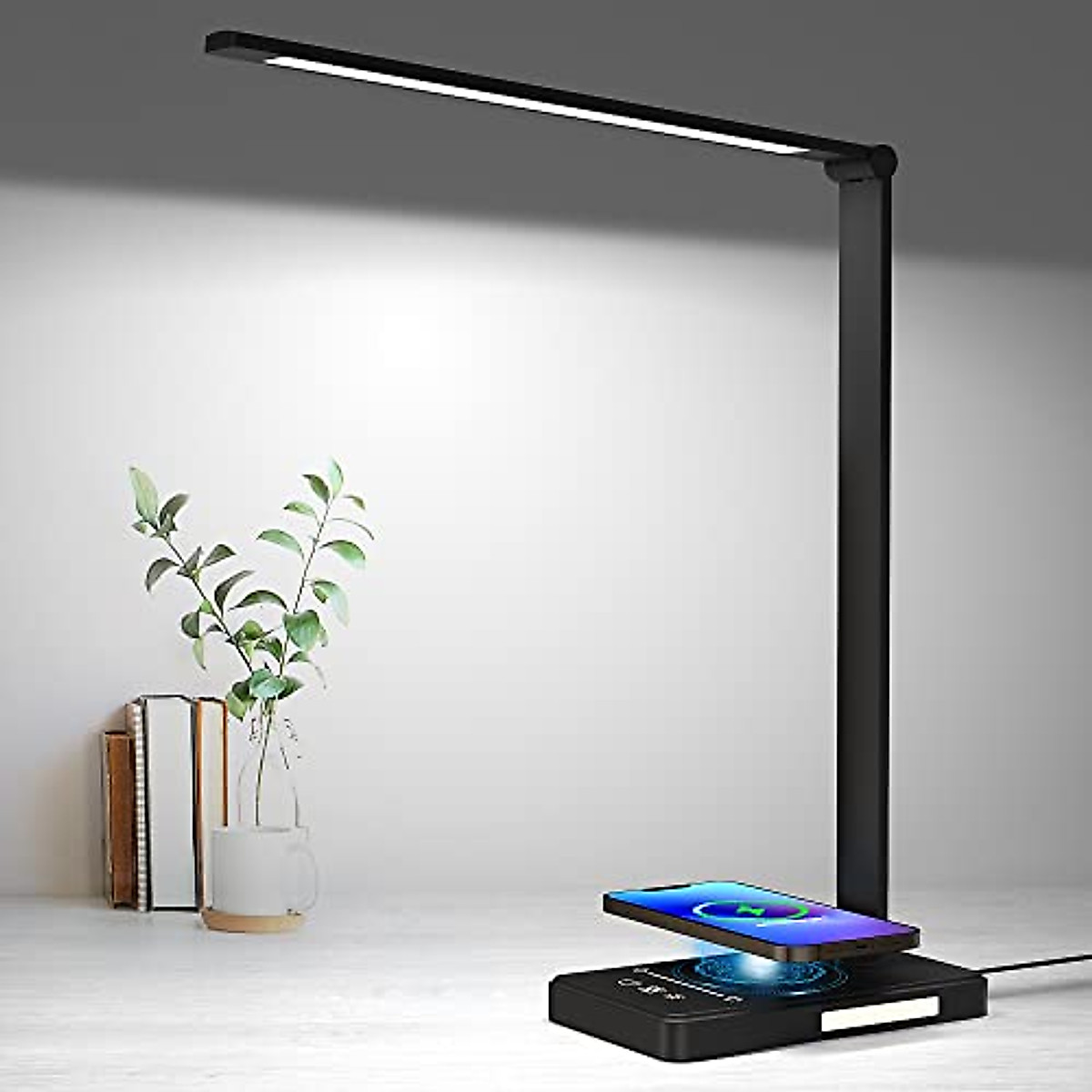 LED Desk Lamp with 10W Fast Wireless Charger, Dimmable Eye Caring Reading Desk Lamps for Office Home, Desk Light with 5 Lighting & 10 Brightness, Touch Control Table Lamp Dorm for Study Gifts BEYONDOP