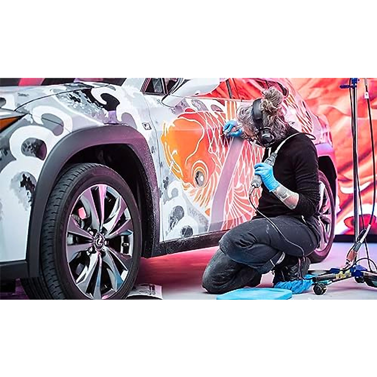 SANFU Polyurethane(PU) 1/4-Inch x 100ft Reinforced, lightweight Air Hose with 1/4” Swivel Industrial Quick Coupler and Plug, Bend Restrictor, Transparent Pink(100’)