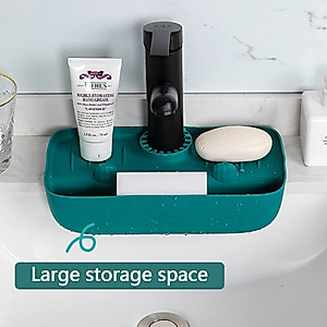 PKHOUHYI Sink Drain Storage Rack, 1 PC Silicone Storage Rack Mat,Kitchen Fast Draining Drying Storage Rack Mat for Faucet to Keep Sponge,Soap,Brush in Dry (1 Pack White Sink Drain Rack)