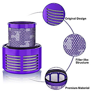 Leadaybetter Vacuum Filter Replacements for Dyson V10 Cyclone Series, V10 Animal, V10 Absolute, V10 Total Clean, SV12, Part No. 969082-01 (2 Pack Filters and 1 Clean Brush)
