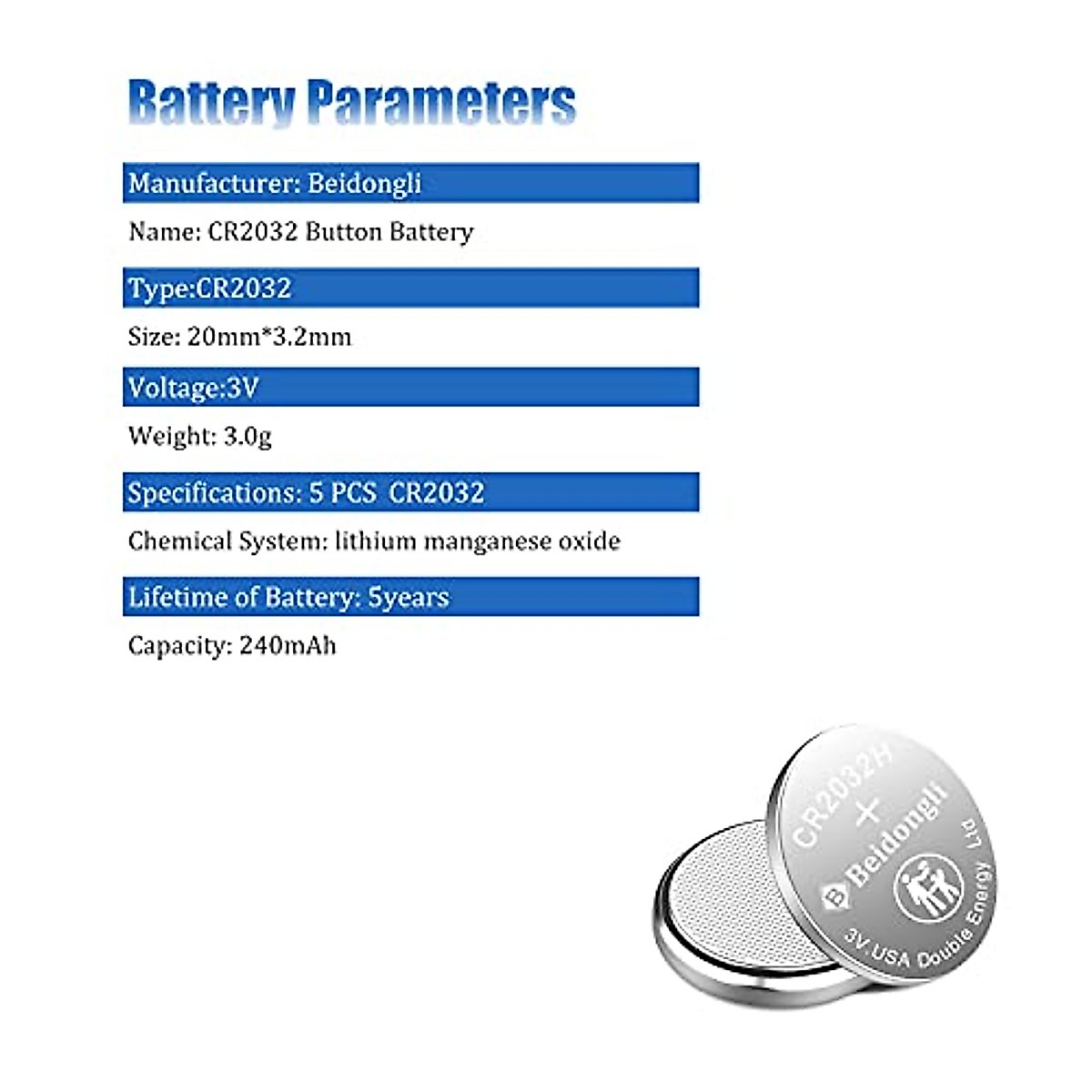 CR2032 Battery 3V Lithium Batteries Coin Button Cell 10 Count 【5-Year Warranty】