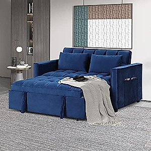 EBELLO 3 in 1 Convertible Sleeper Sofa Bed, Modern Velvet Loveseat Futon Couch Pullout Bed with Side Storage Pockets & Pillows, Small Love Seat Lounge Sofa Bed for Small Space, Living Room