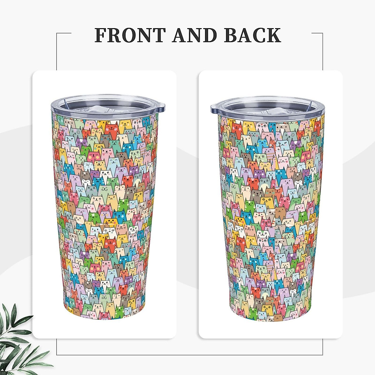 20oz Tumbler Cartoon Colorful Pet Cats Double Wall Vacuum Insulated Coffee Mug with Lid and Metal Straw Brush Reusable Stainless Steel Water Bottle Travel Cup Gifts for Car Ice Drinks Hot Beverage