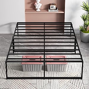 Alkmaar Queen Size Metal Bed Frame, 14 Inch Queen Bed Platform with 3 in 1 Steel Support, Heavy Duty No Box Spring Needed Mattress Foundation Easy Assemble Bedframe, Black