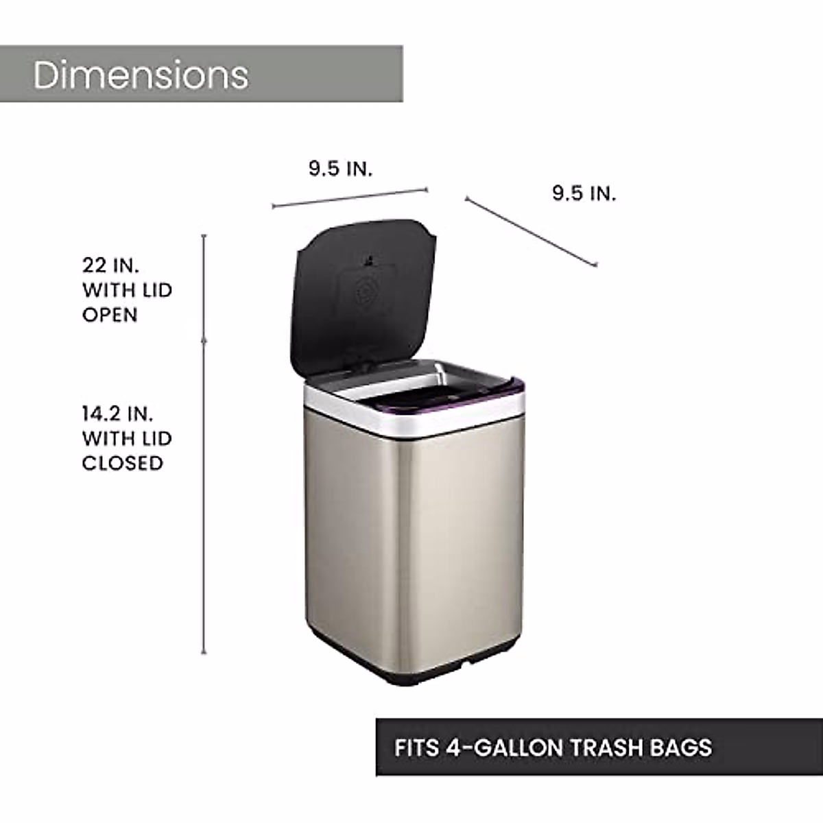 Hanover 10-Liter / 2.6-Gallon Stainless Steel 10 Liter-2.6 Gallon Home and Kitchen | Fingerprint Smudge Resistant | Soft Close | Sensor Lid | Carbon Odor Control, 10L Trash Can 1