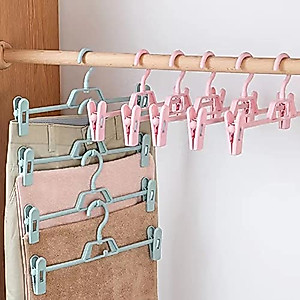 Hanger Space Saver 10 Pieces Plastic Pants Rack 360 Degree Swivel Hook, Adjustable Clips Non-Slip Durable Pants Rack, Only for Suits, Skirts, Pants, Clothes(Pink)