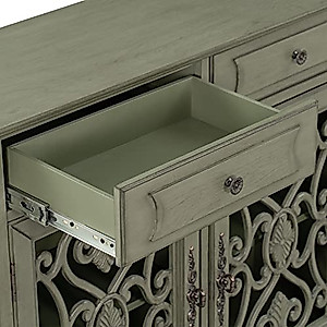 Retro Style Sideboard Console Table, Free Standing Kitchen Storage Sideboard Dining Buffet Server Cabinet, 59.8'' Console Table Sofa Table 3 Drawers, 3 Cabinets and Adjustable Shelves (Green + MDF)