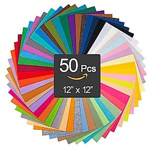 Felt Sheets, 50 Pcs Assorted Color Felt Fabric Sheets 12"x12", Felt Squares Patchwork Sewing Felt Sheets for Crafts, DIY, Sewing, School Projects, Decoration, Crafting Projects