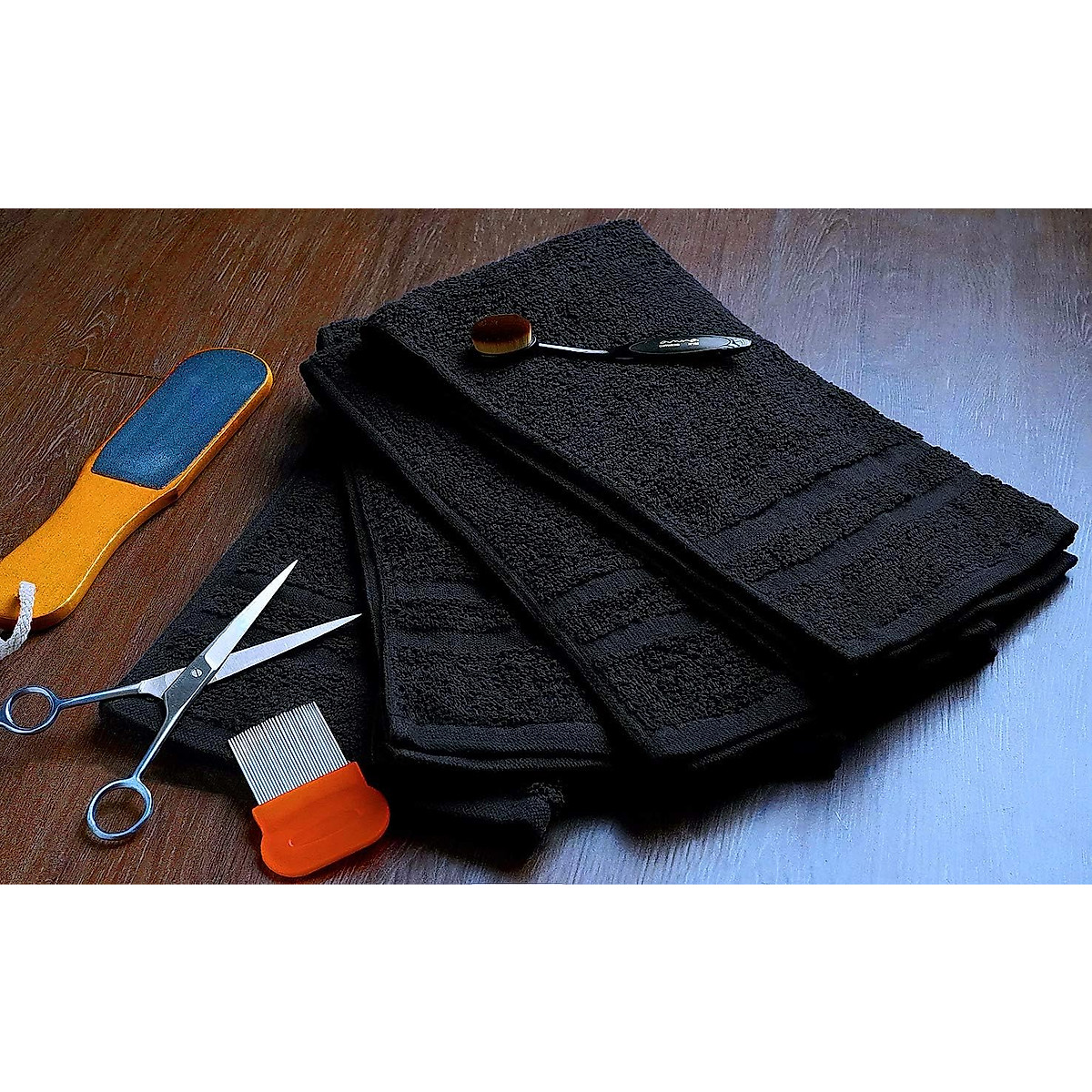 ZUPERIA 100% Ring Spun Cotton Salon Towel 24 Pack – (Not Bleach Proof -16" x 27") Super Soft and Highly Absorbent Hand Towel & Hair Towel for Hair Stylist, Gym, Beauty Salon, Spa & Home Care (Black)